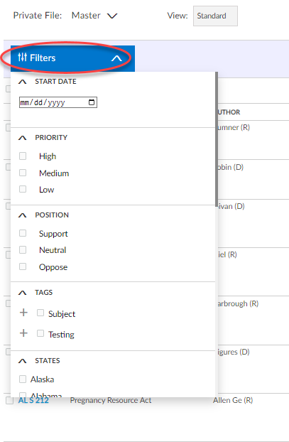 Using List in Tracking Dashboard – State Net