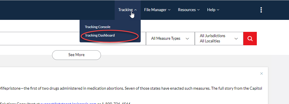 Using List in Tracking Dashboard – State Net